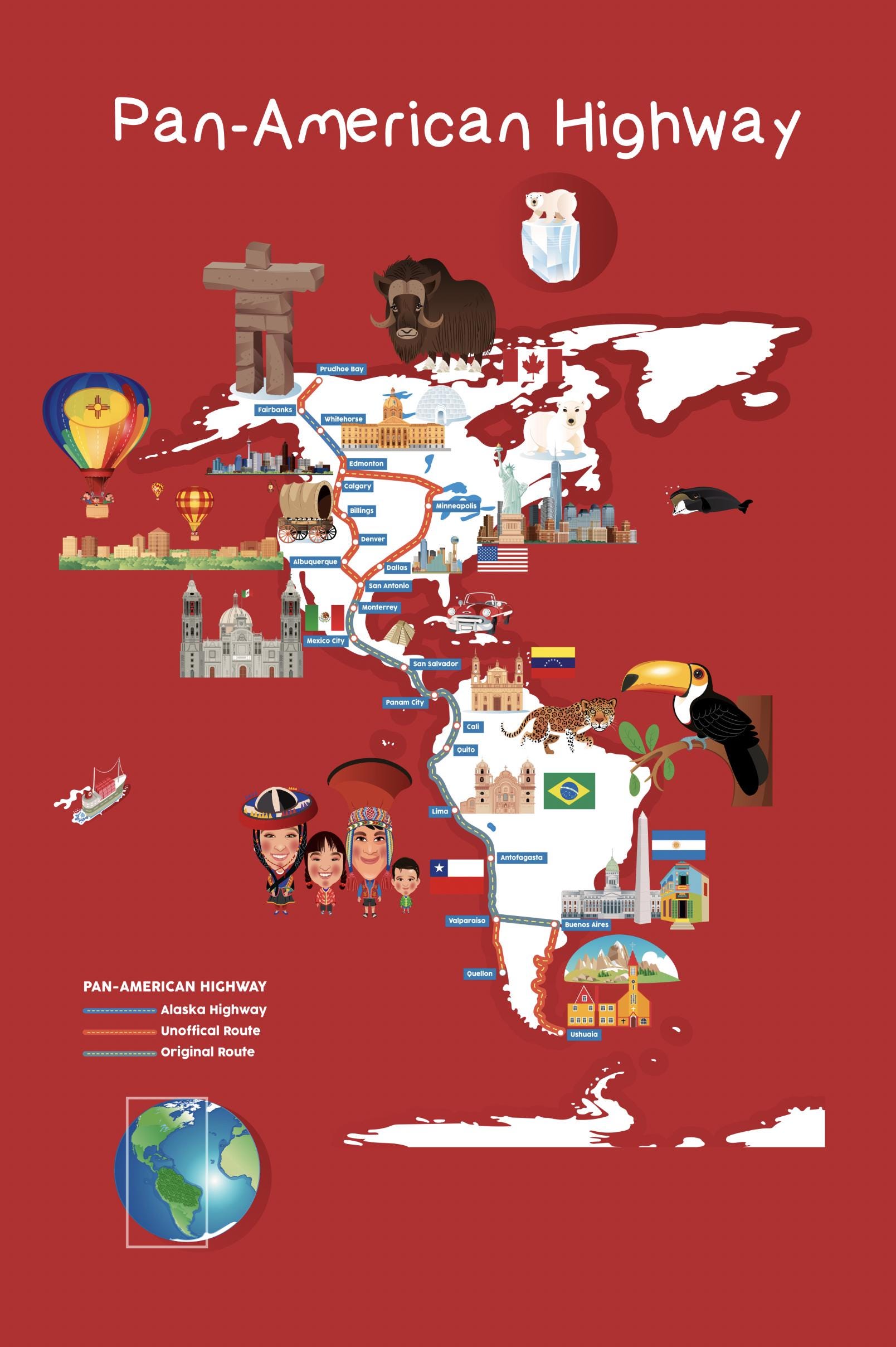 Pan-american Highway Map Poster - Etsy