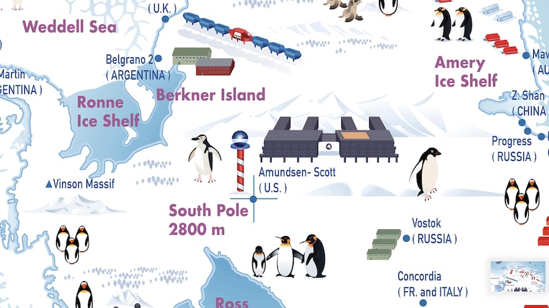 Antarctica Map, Stunning Antarctica Map Poster Featuring Roald Amundsen ...