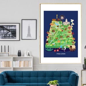 Cartoon Map of UTAH STATE - Etsy