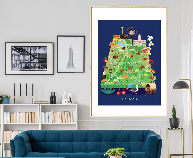 Cartoon Map of UTAH STATE - Etsy