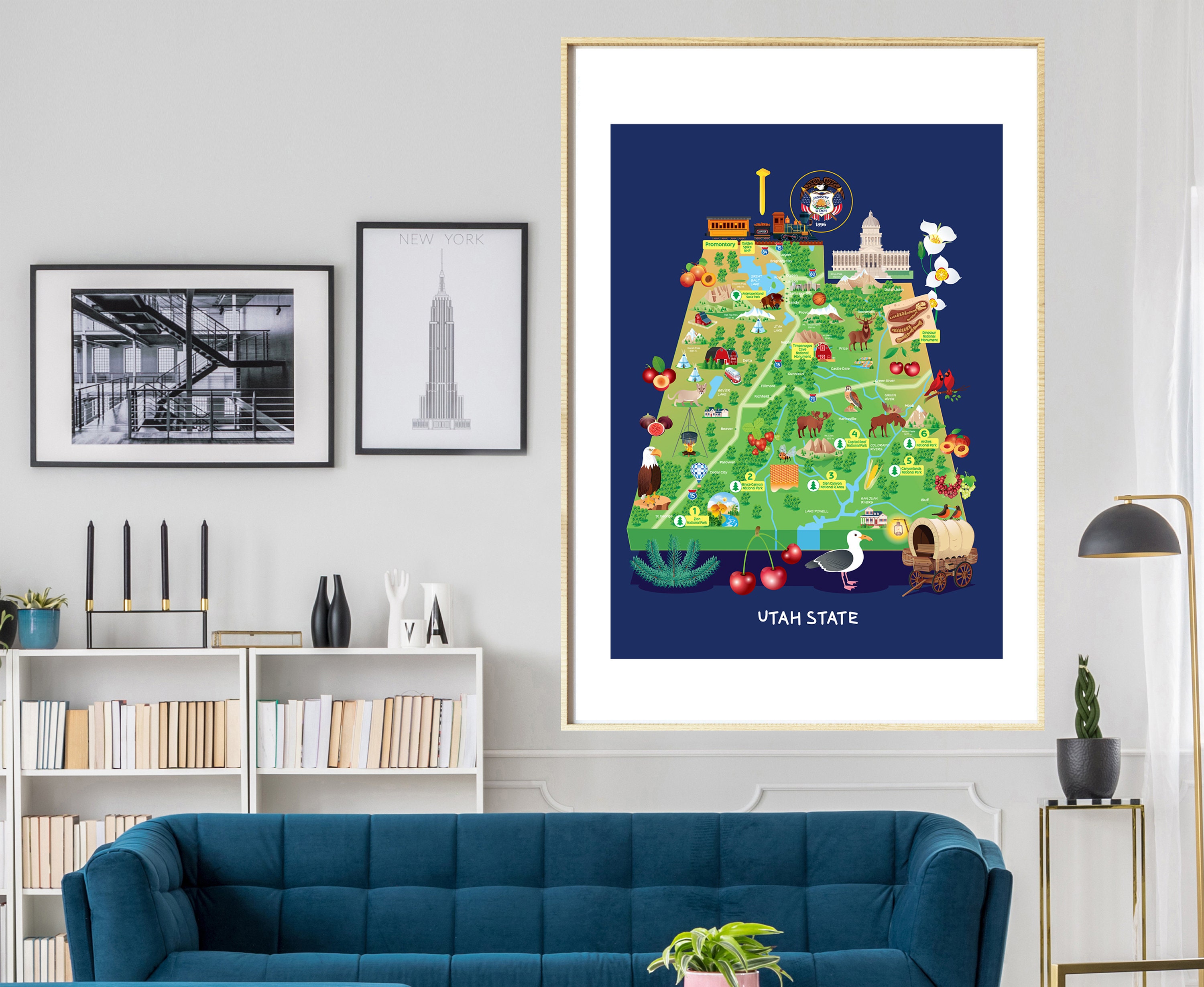 Cartoon Map of UTAH STATE - Etsy
