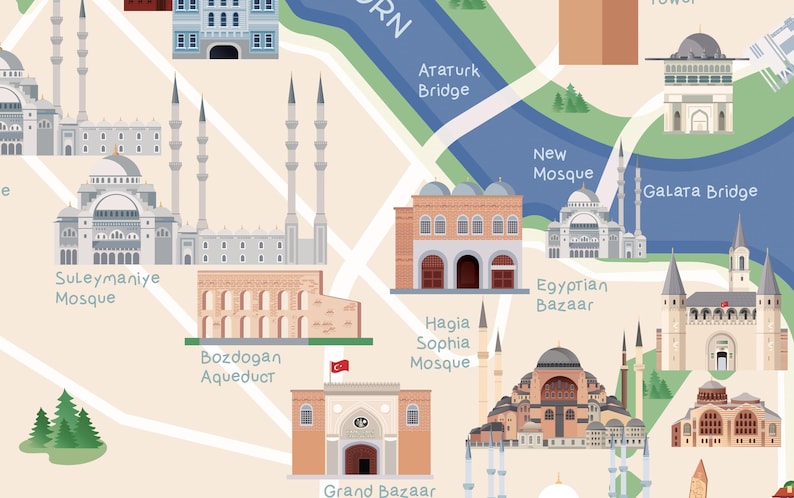 Istanbul City Map Poster | Cultural Landmarks Art (digital Download) - Etsy