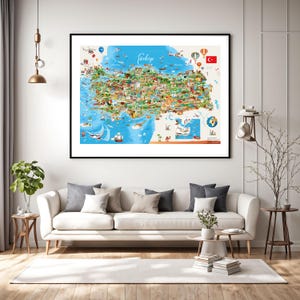Turkey Cartoon Map Poster, Istanbul Cartoon Map Poster, Anatolia ...