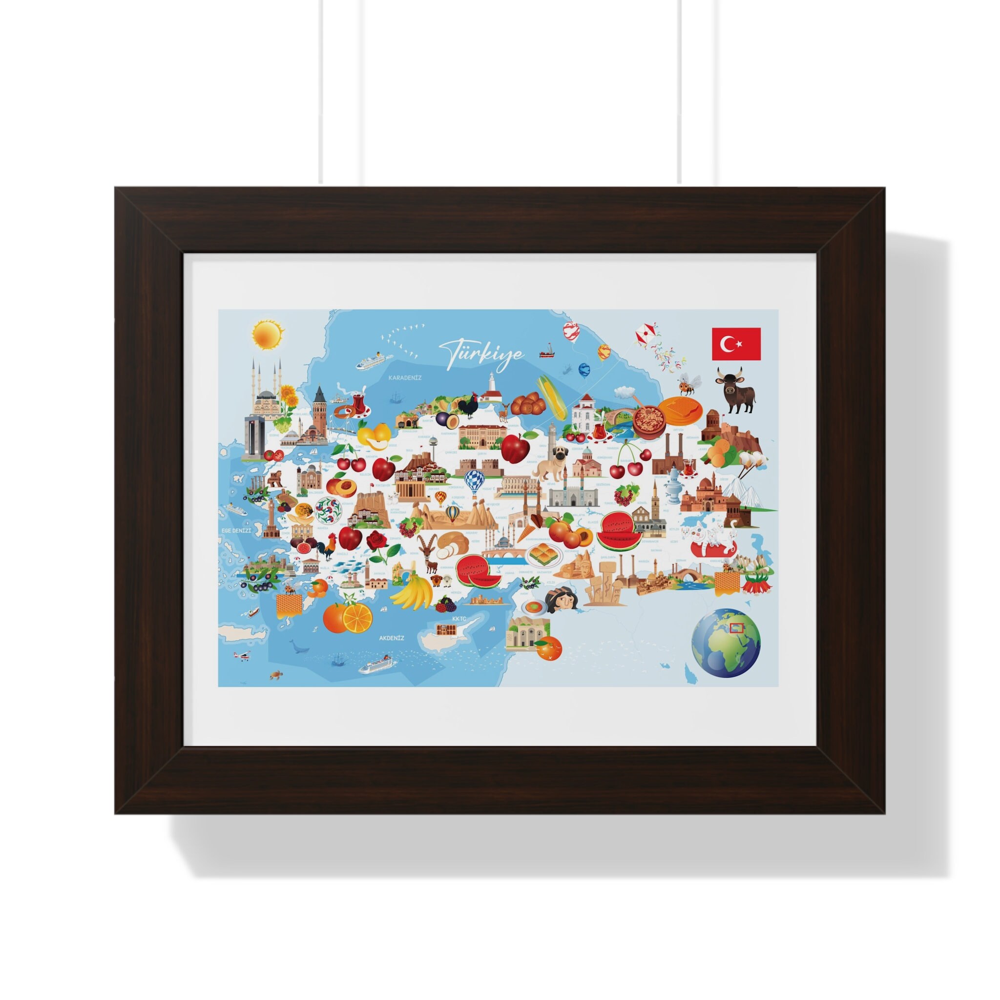 Turkey Cartoon Map Framed Poster, Istanbul Cartoon Map Poster, Anatolia ...