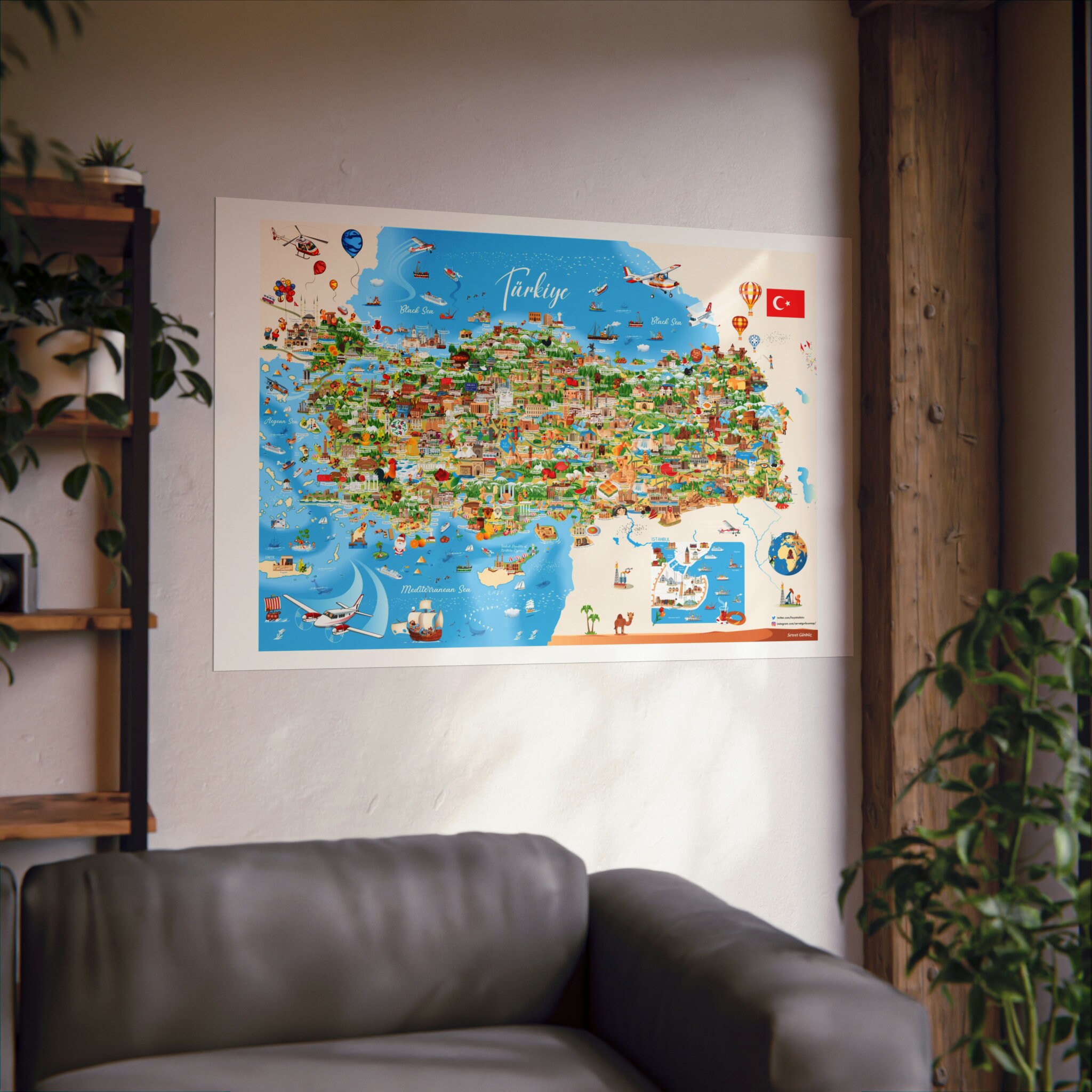 Turkey Cartoon Map Poster, Istanbul Cartoon Map Poster, Anatolia ...