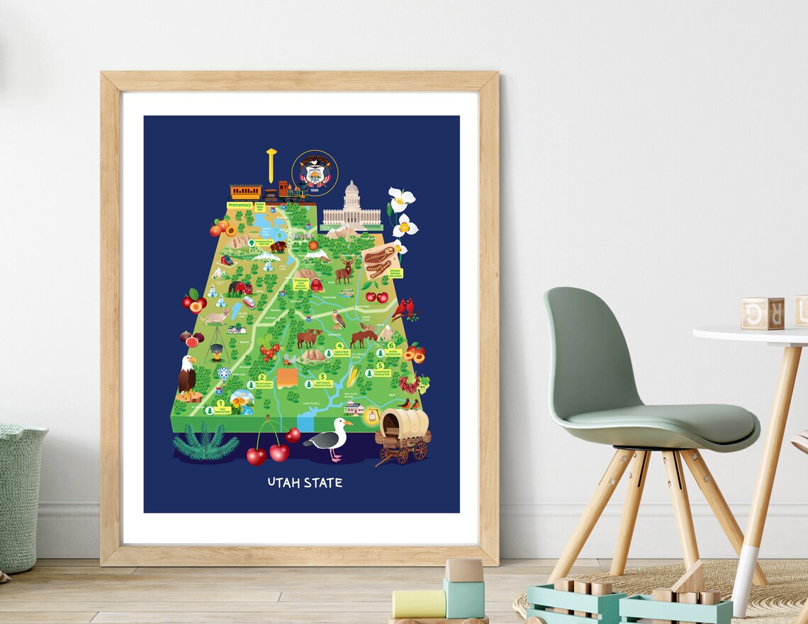 Cartoon Map of UTAH STATE - Etsy