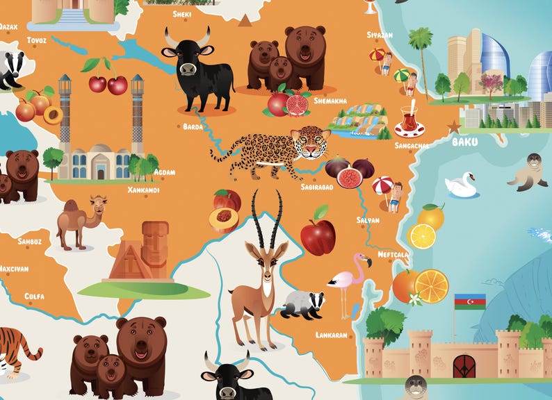 Azerbaijan Map Digital Download – Simple & Informative Design, Travel ...