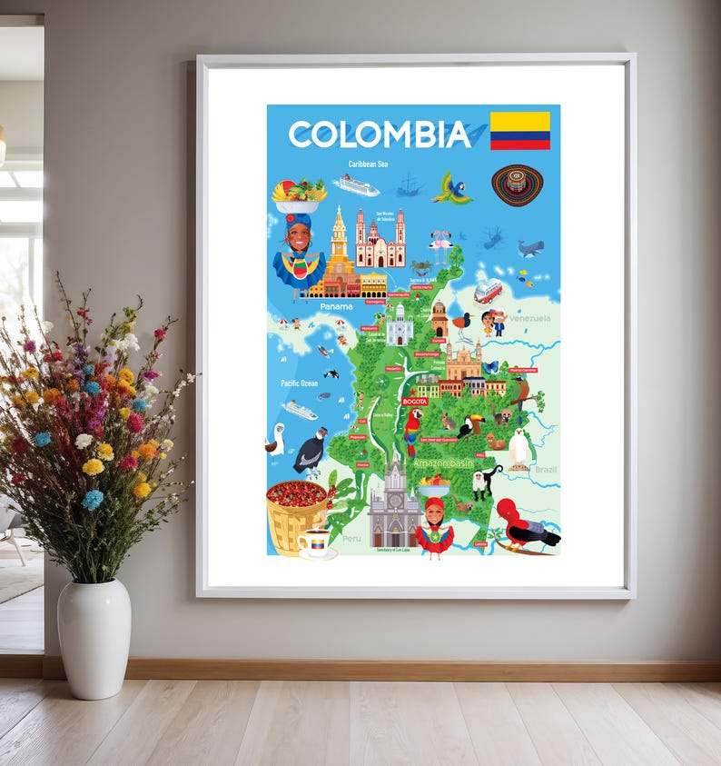 Colombia Travel Map: Colorful Cartoon Art (digital Download) - Etsy