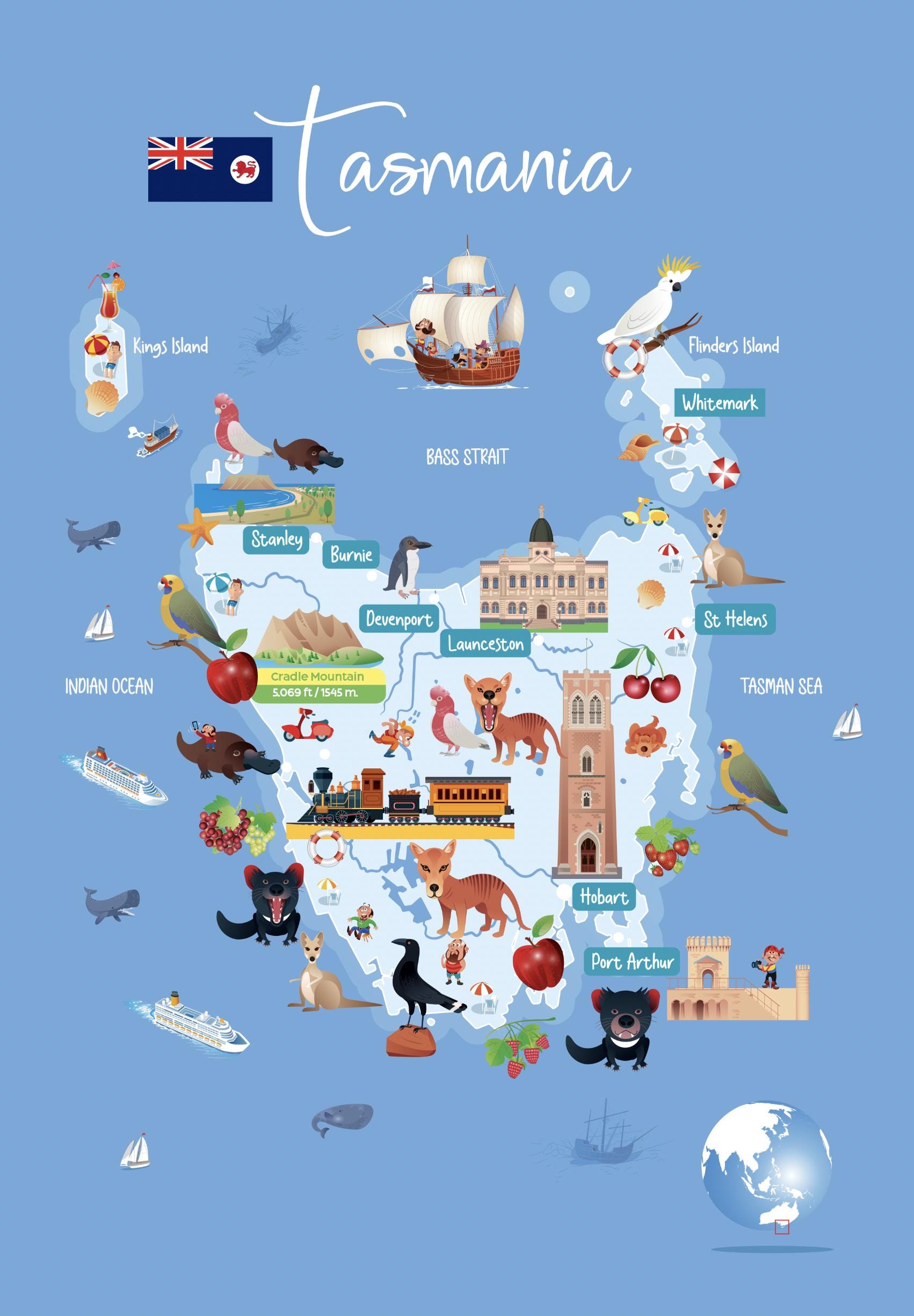 Tasmania Cartoon Map Poster: Balloon Travel Art (digital Download) - Etsy