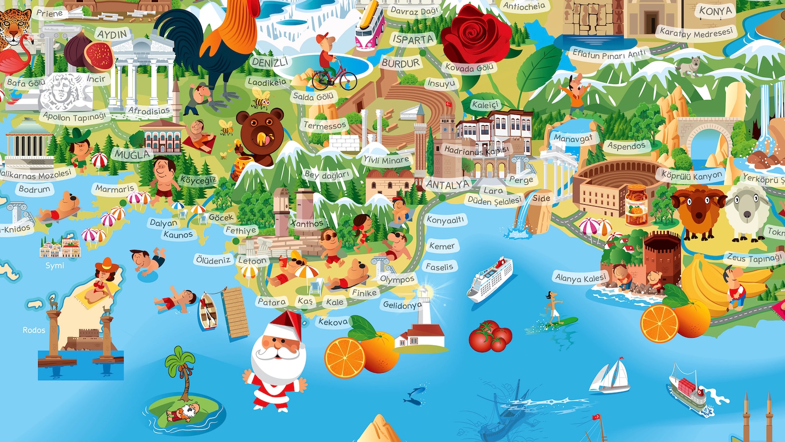Turkey Cartoon Map Poster, Istanbul Cartoon Map Poster, Anatolia ...