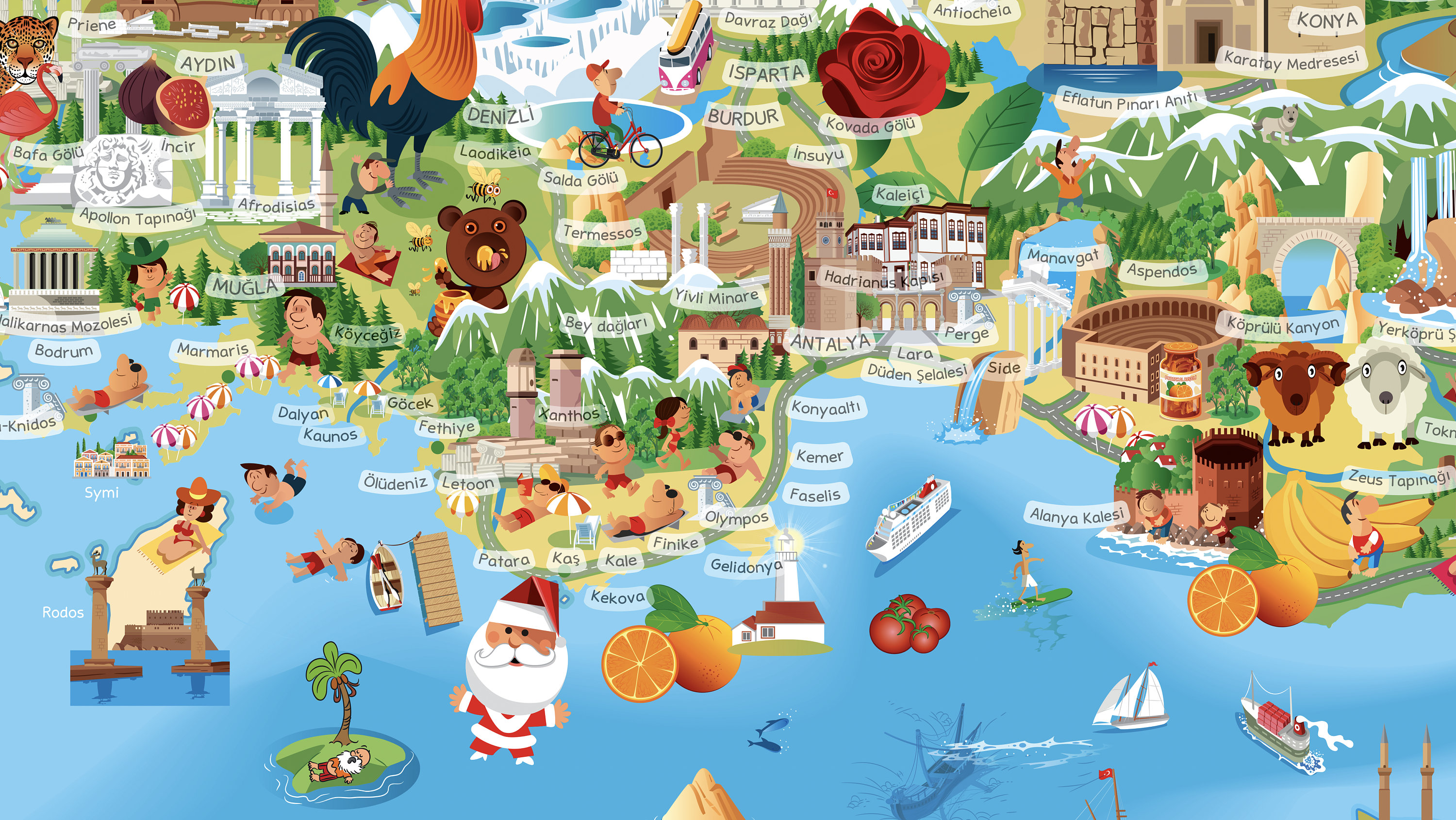 Turkey Cartoon Map Poster, Istanbul Cartoon Map Poster, Anatolia ...