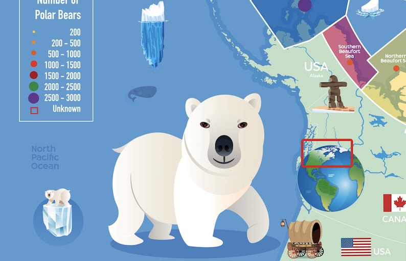 Polar Bear Habitat Range Map: Educational Wildlife Poster (digital ...