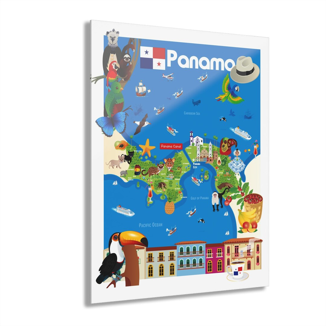 Panama Cartoon Map Acrylic Prints french Cleat Hanging, Panama Travel ...