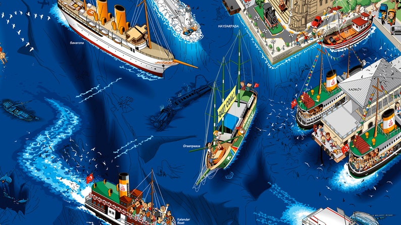 Istanbul Cartoon Map Poster. Cartoon Map of Istanbul With Details ...