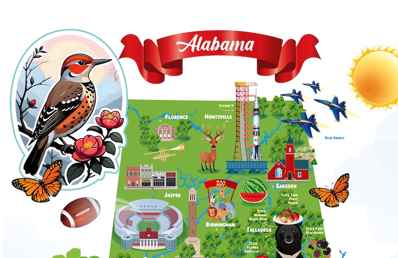 Alabama State Cartoon Maps - Etsy