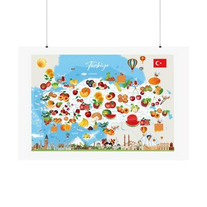Turkey Cartoon Map Poster, Istanbul Cartoon Map Poster Matte Horizontal ...