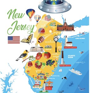 UFO Sightings Over New Jersey A Mysterious Cartoon Map - Etsy