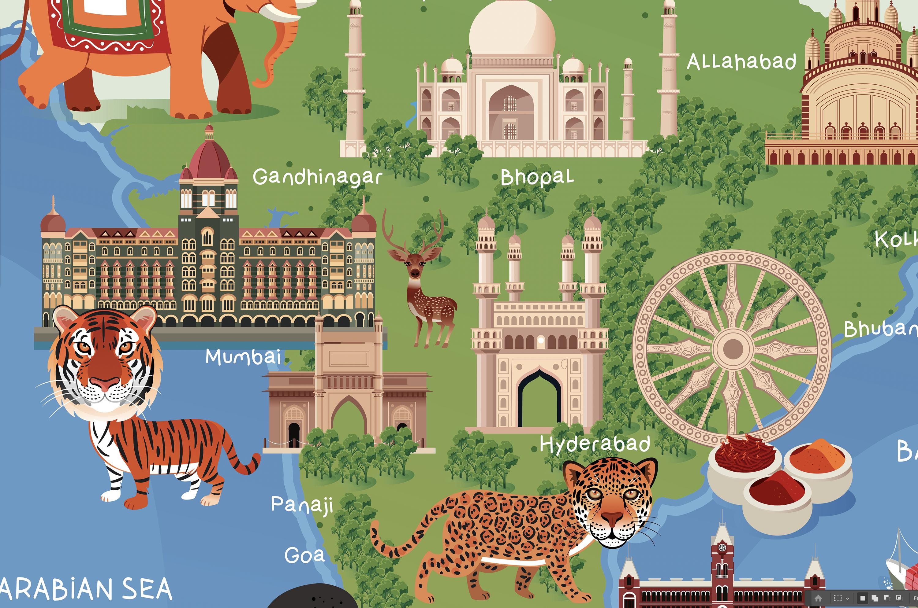 India Travel Map, Cartoon Map of India, Travel Map of India - Etsy