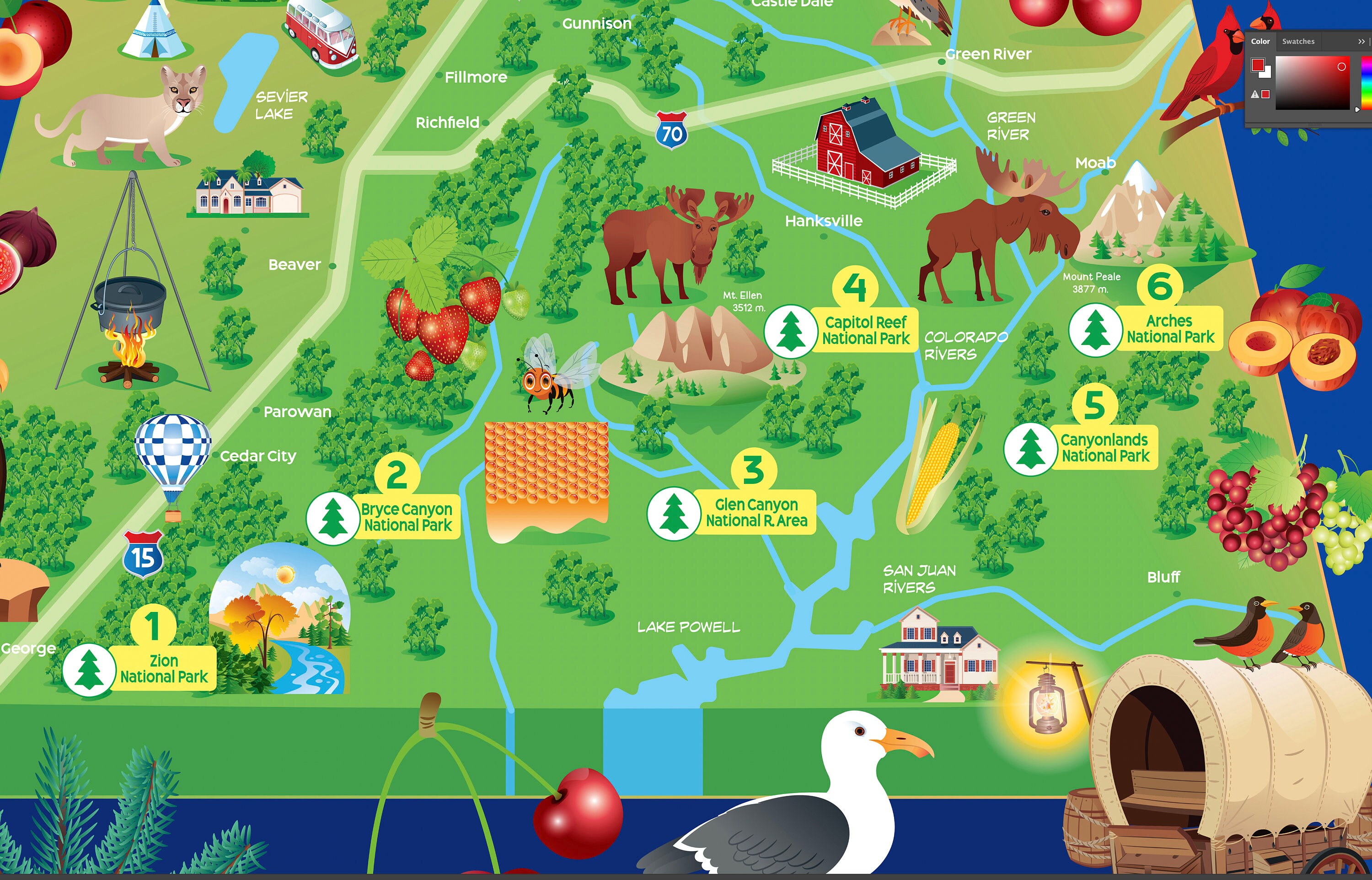 Cartoon Map of UTAH STATE - Etsy