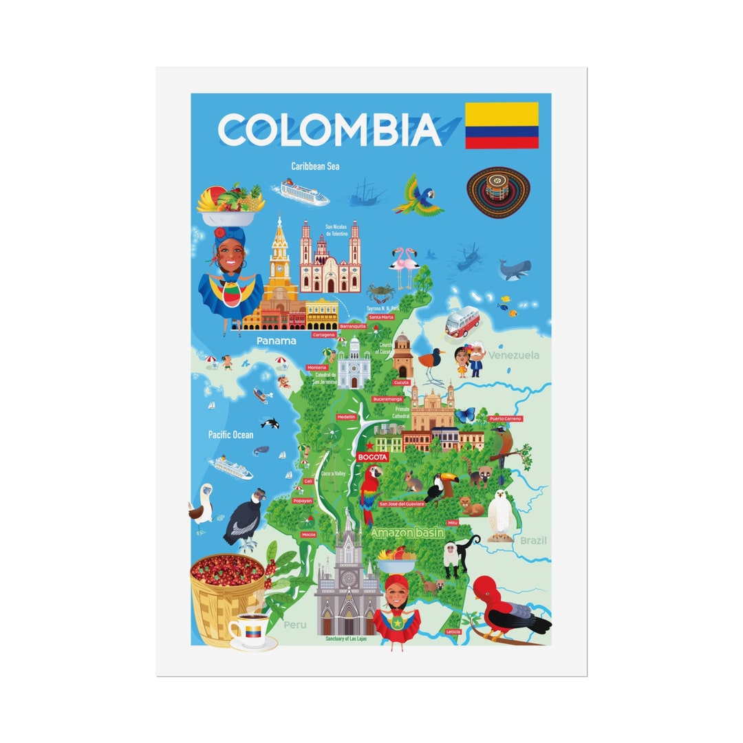 Map of Colombia Rolled Posters, Travel Map of Colombia Rolled Posters ...