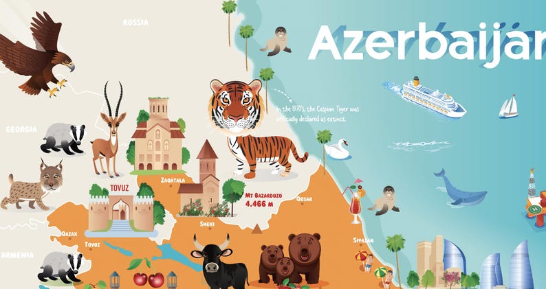 Azerbaijan Map Digital Download – Simple & Informative Design, Travel ...