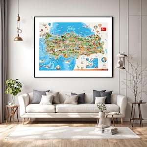 Turkey Cartoon Map Poster, Istanbul Cartoon Map Poster, Anatolia ...