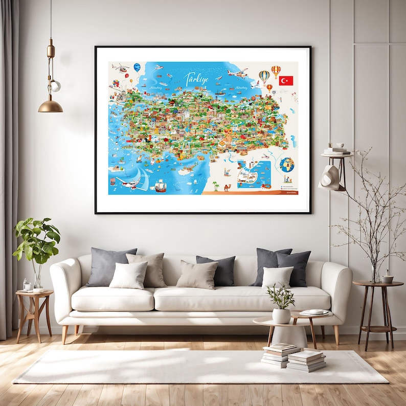 Turkey Cartoon Map Poster, Istanbul Cartoon Map Poster, Anatolia ...