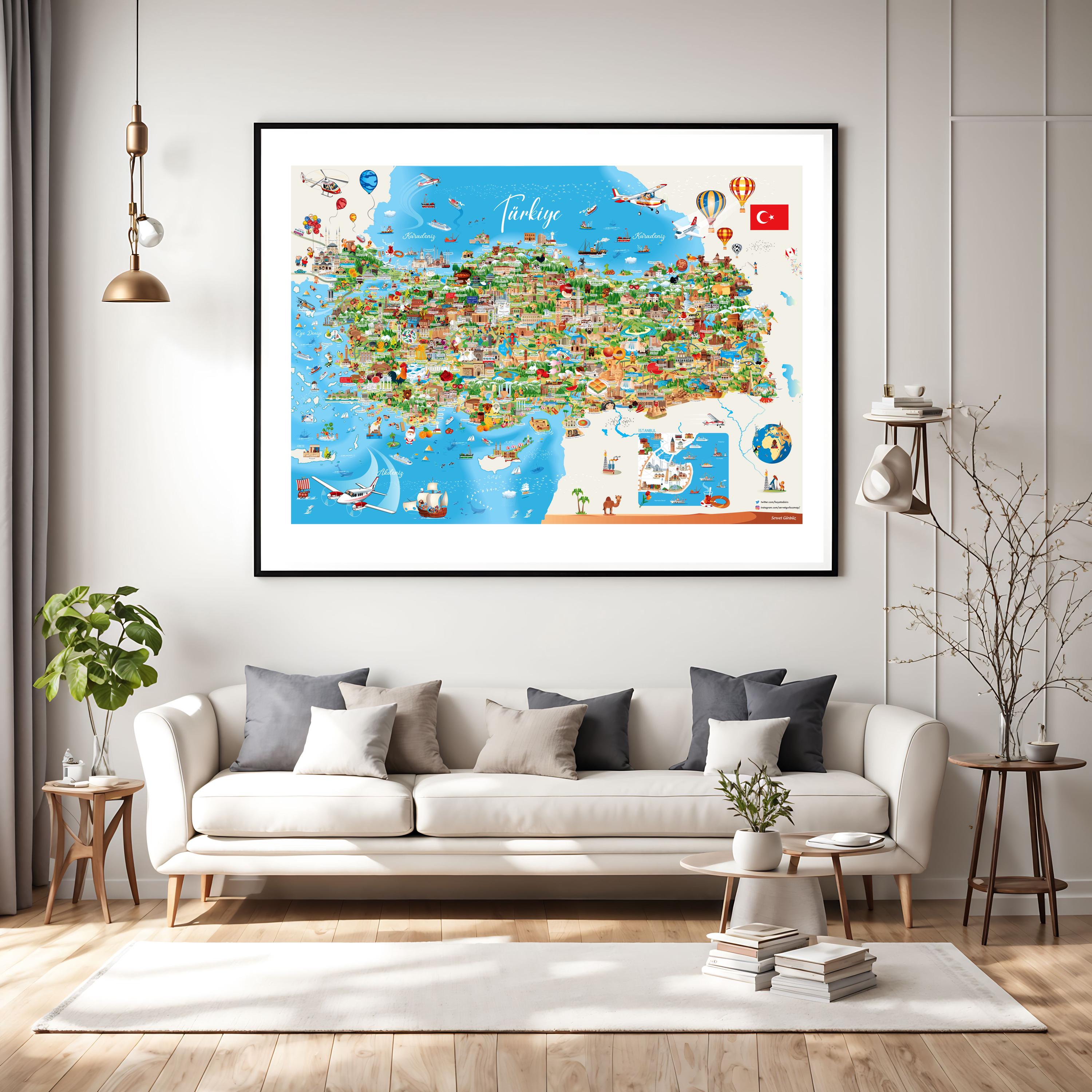 Turkey Cartoon Map Poster, Istanbul Cartoon Map Poster, Anatolia ...