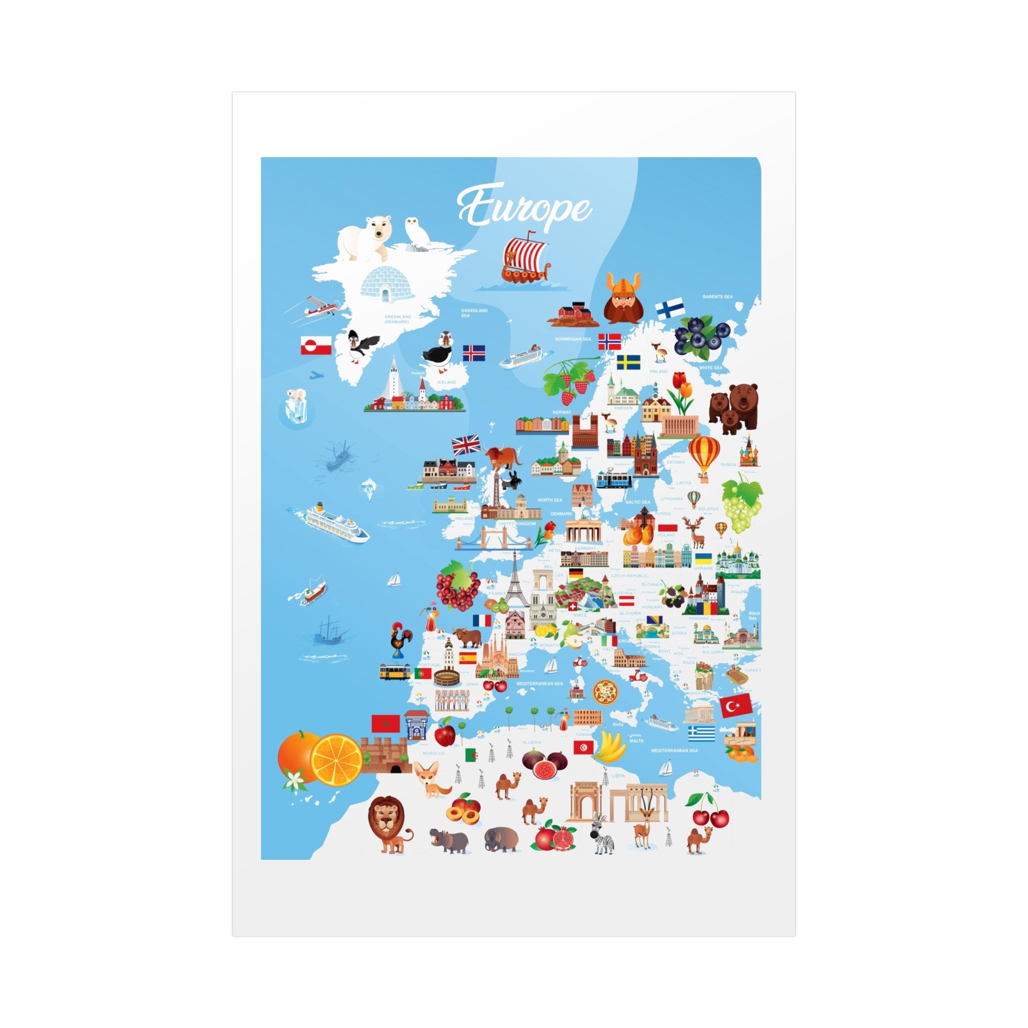 Europe Cartoon Map Rolled Posters. Europe Travel Map Rolled Posters ...