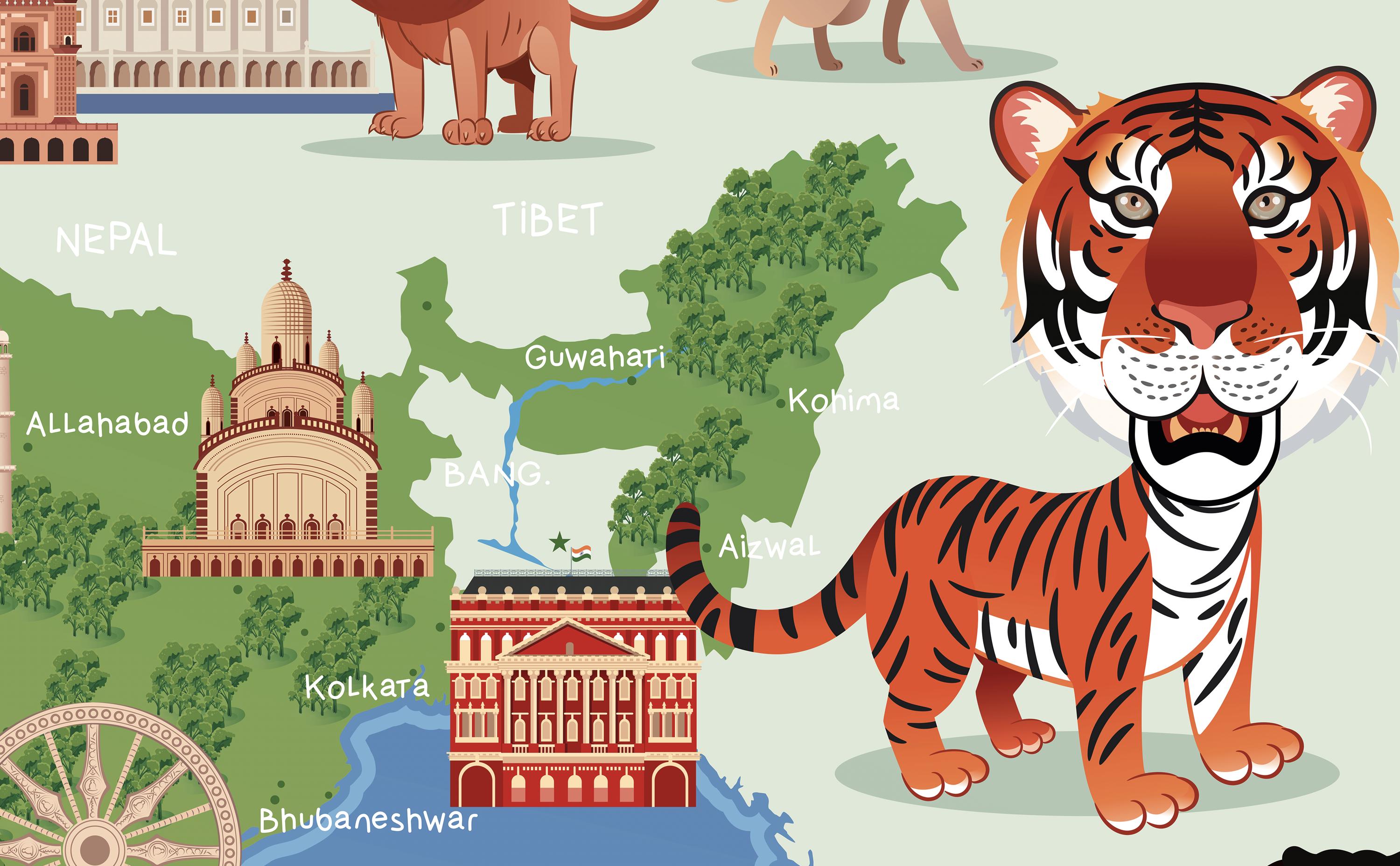 India Travel Map, Cartoon Map of India, Travel Map of India - Etsy Canada