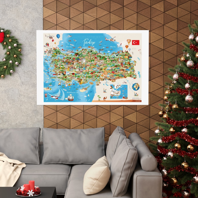 Turkey Cartoon Map Poster, Istanbul Cartoon Map Poster, Anatolia ...