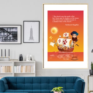 Ferdinand Magellan Quote Poster: Inspirational Cartoon Print (digital ...
