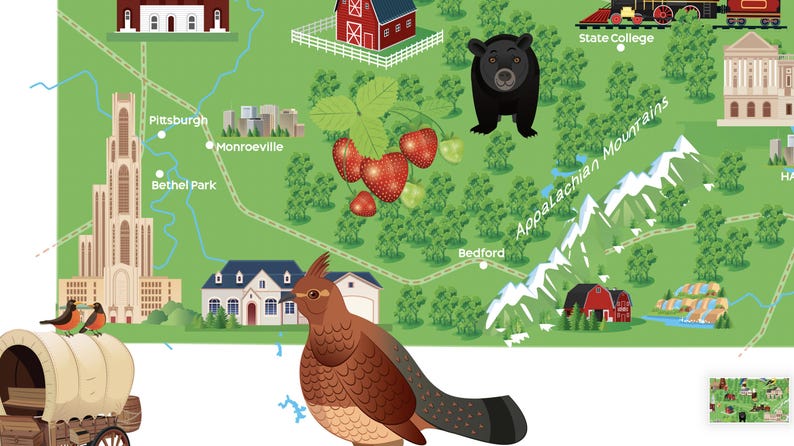 Cartoon Pennsylvania Map, Travel Art Print (digital Download) - Etsy