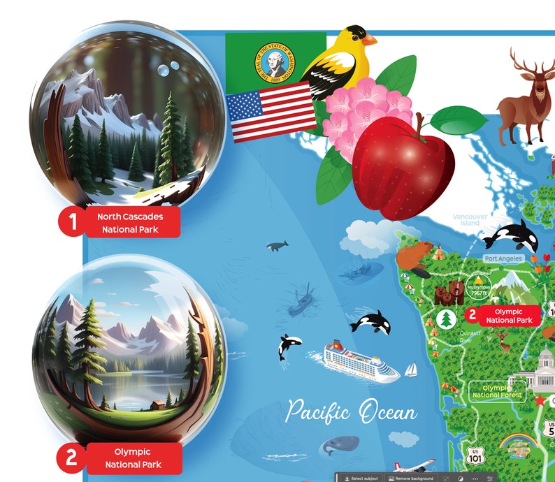 Washington State National Park Map: Mount Rainier, Olympic, North ...