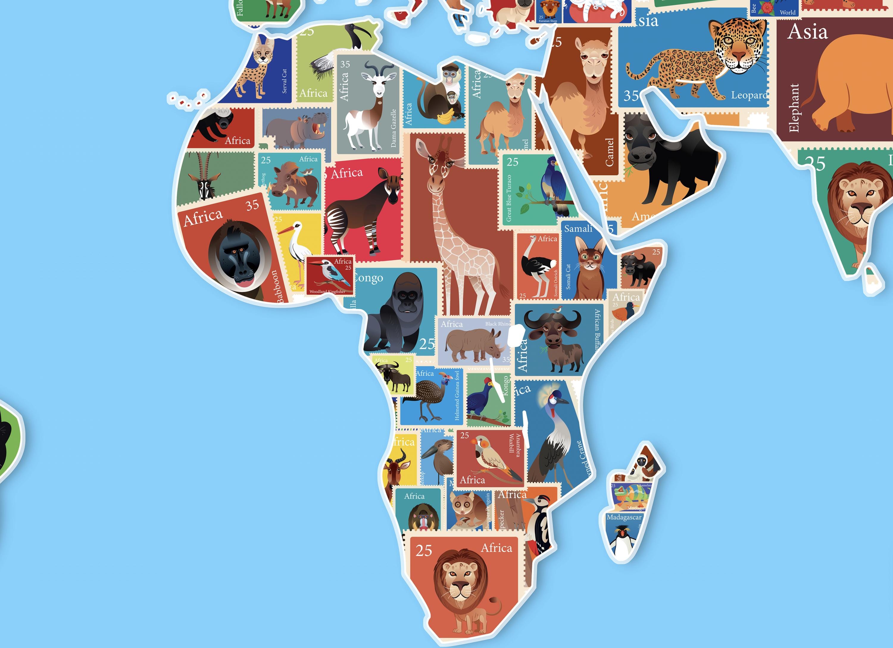 Cartoon Animal World Map Print | Kids Educational Wall Art (digital ...
