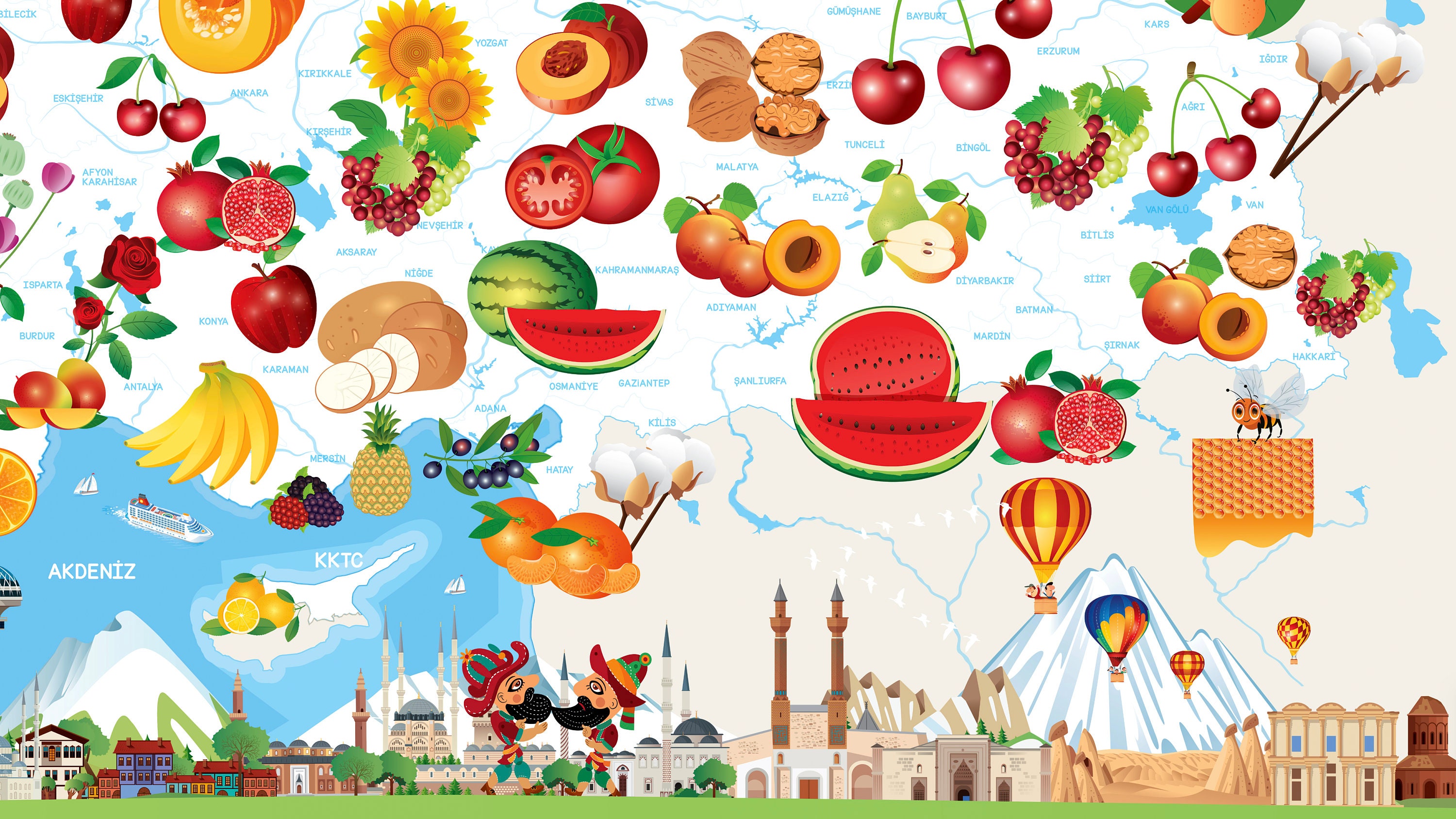 Türkiye Fruits Map - Etsy