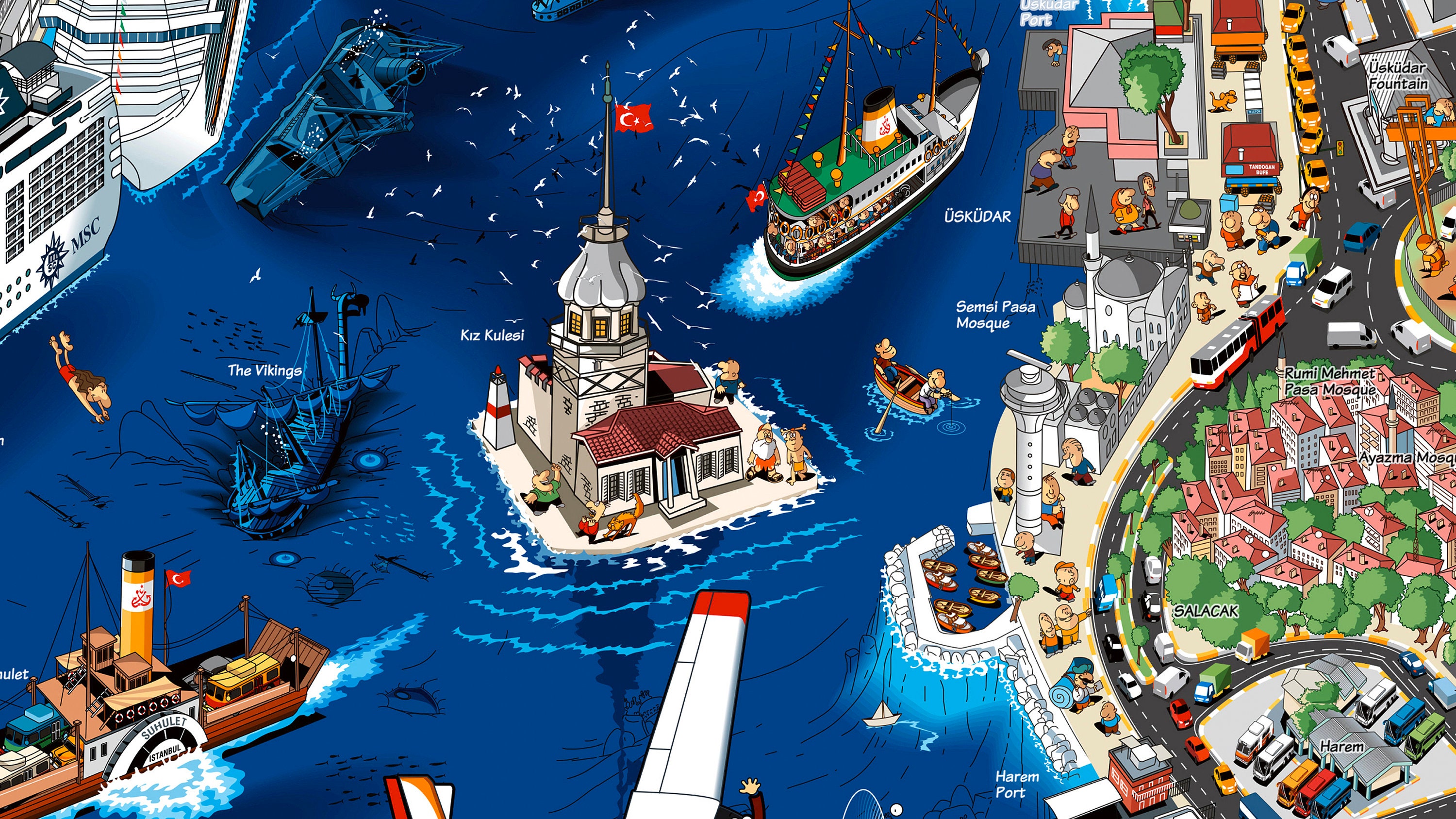 Istanbul Cartoon Map Poster. Cartoon Map of Istanbul With Details ...