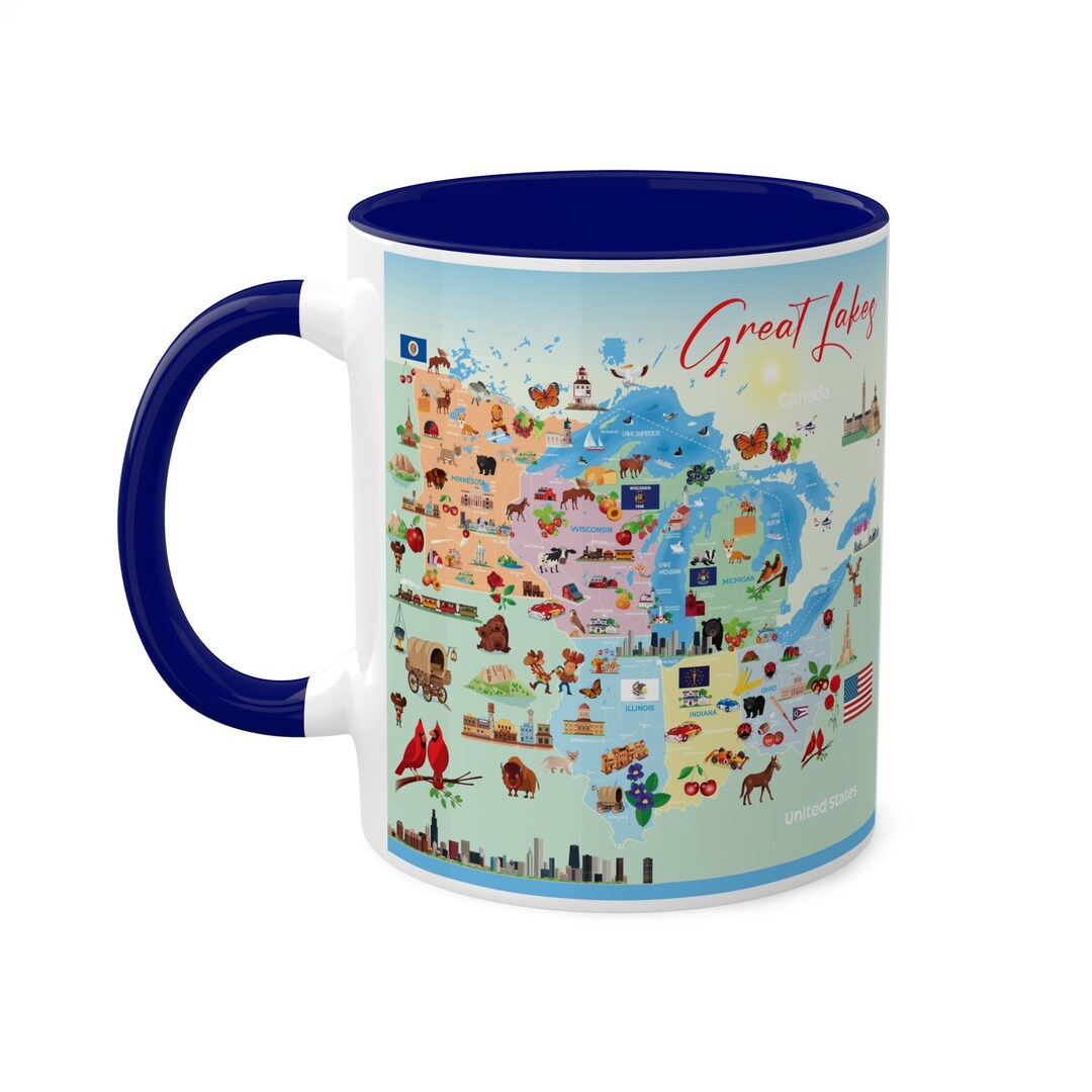 Cartoon Map of Great Lakes Maps Pattern Printed Colorful Mugs, 11oz - Etsy