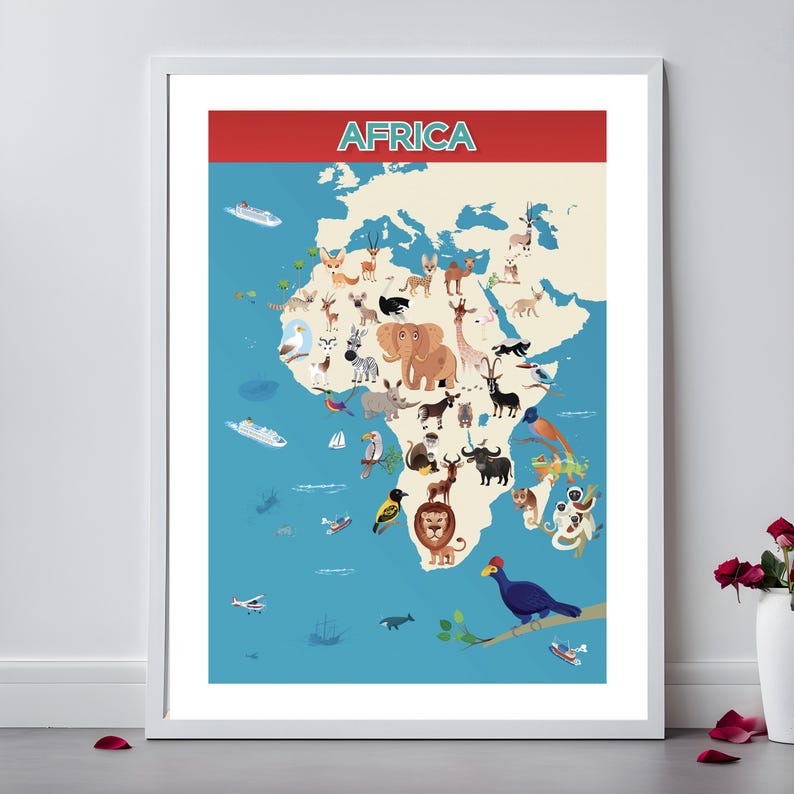Africa Animals Map | Illustrated Safari Wildlife (digital Download) - Etsy