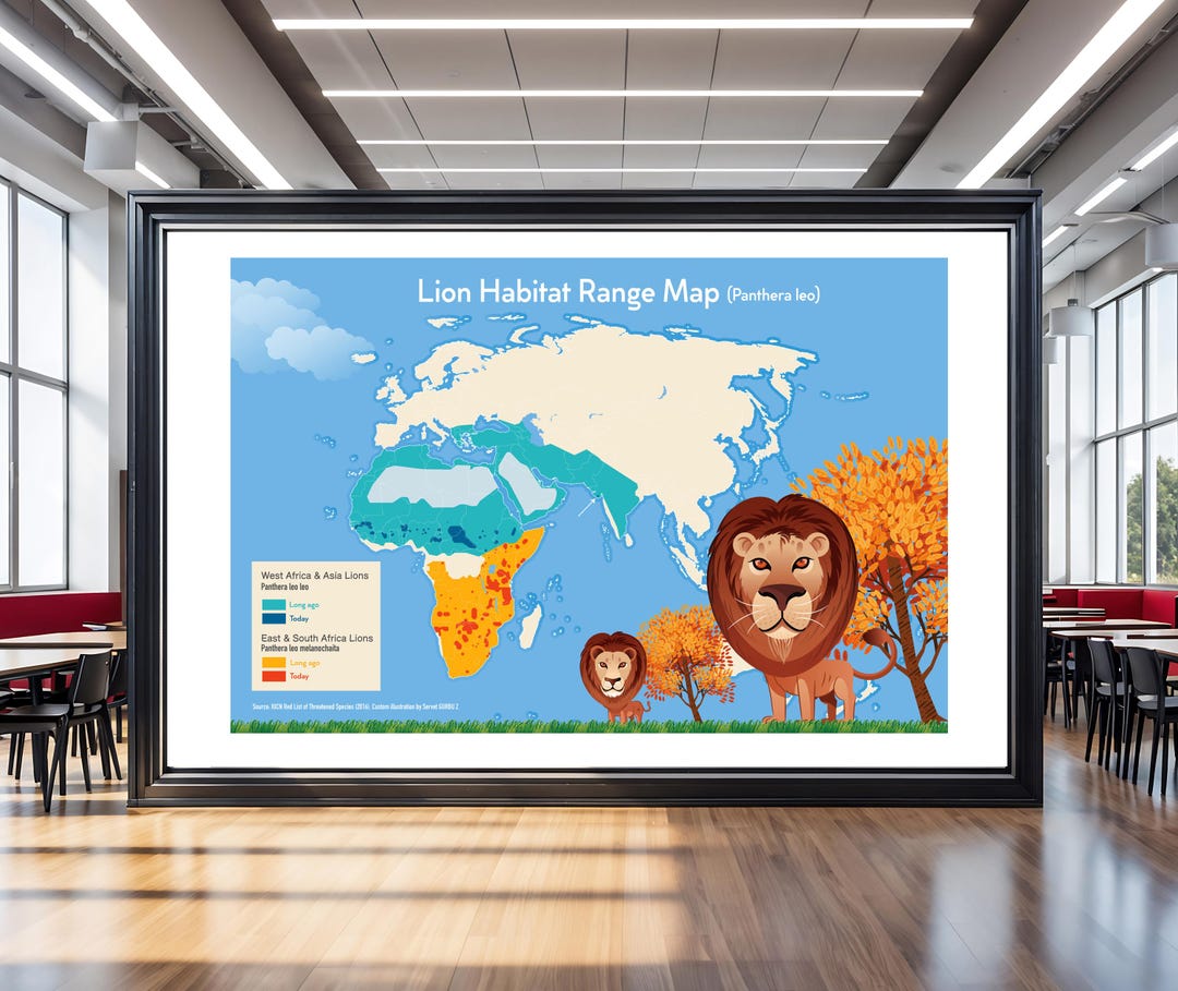 Lion Habitat Range Map – Educational Wildlife Poster (digital Download ...