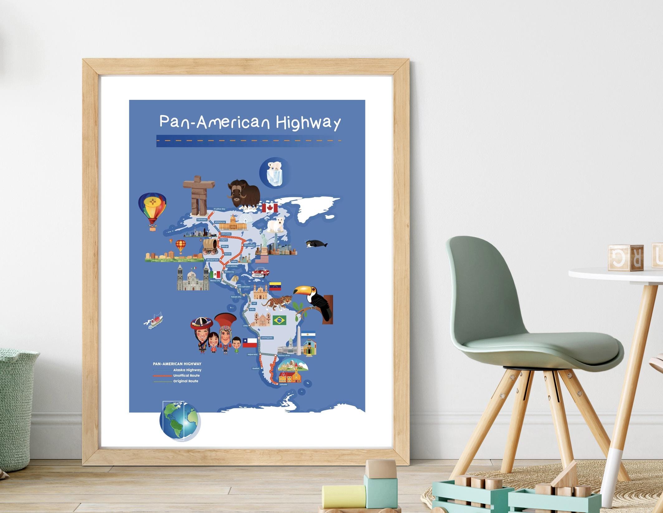Pan-american Highway Map Poster - Etsy