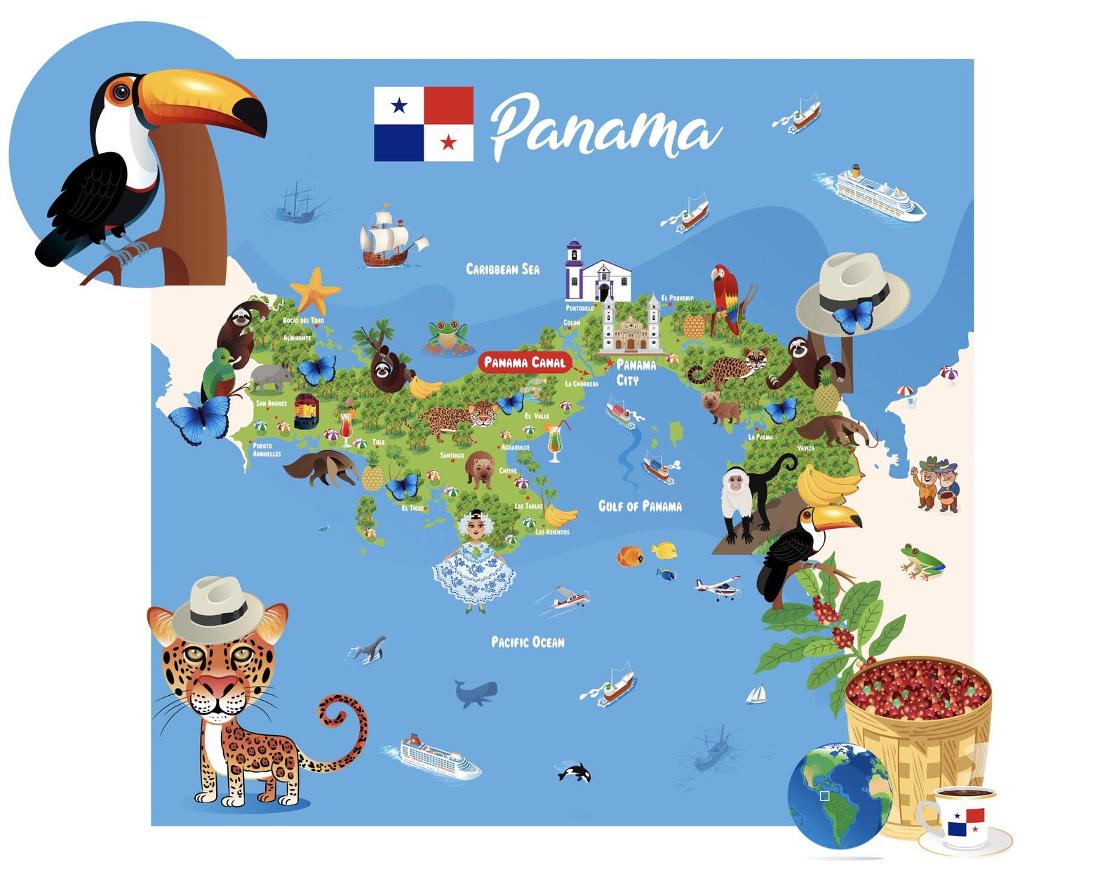 Panama Travel Map Art | Colorful Cartoon Style (digital Download) - Etsy