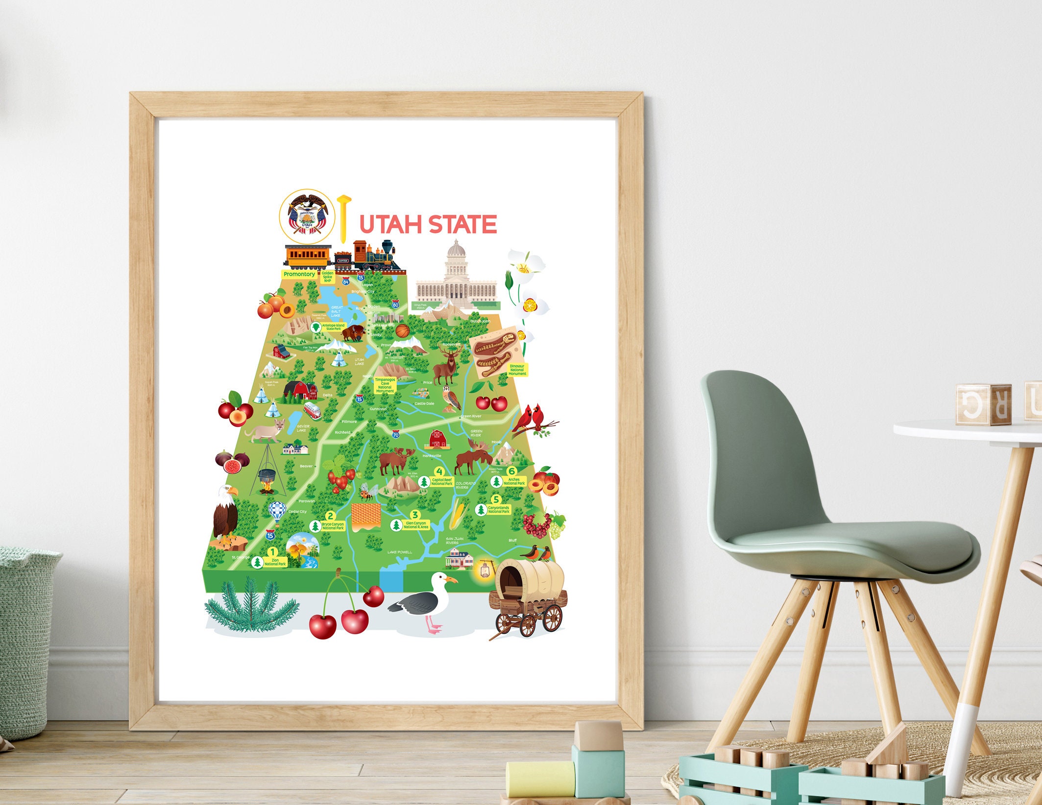 Cartoon Map of UTAH STATE - Etsy