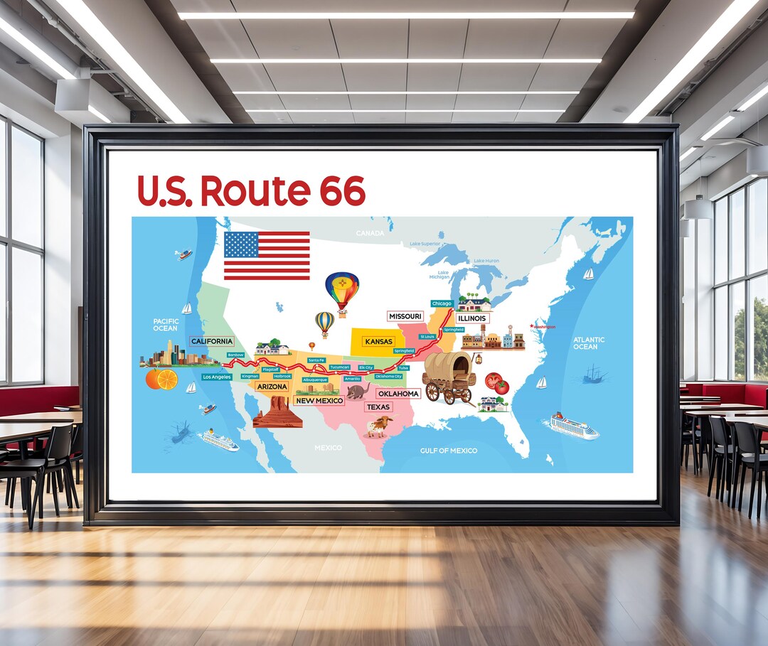USA Route 66 Map Poster - Etsy