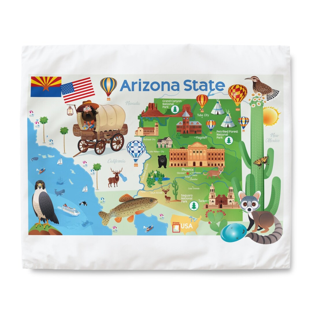 Arizona State Travel Map Duvet Cover, Arizona State Cartoon Map Duvet ...
