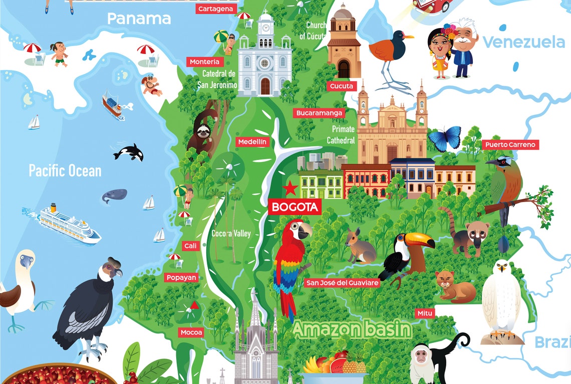 Map of Colombia Travel Map Poster - Etsy Canada