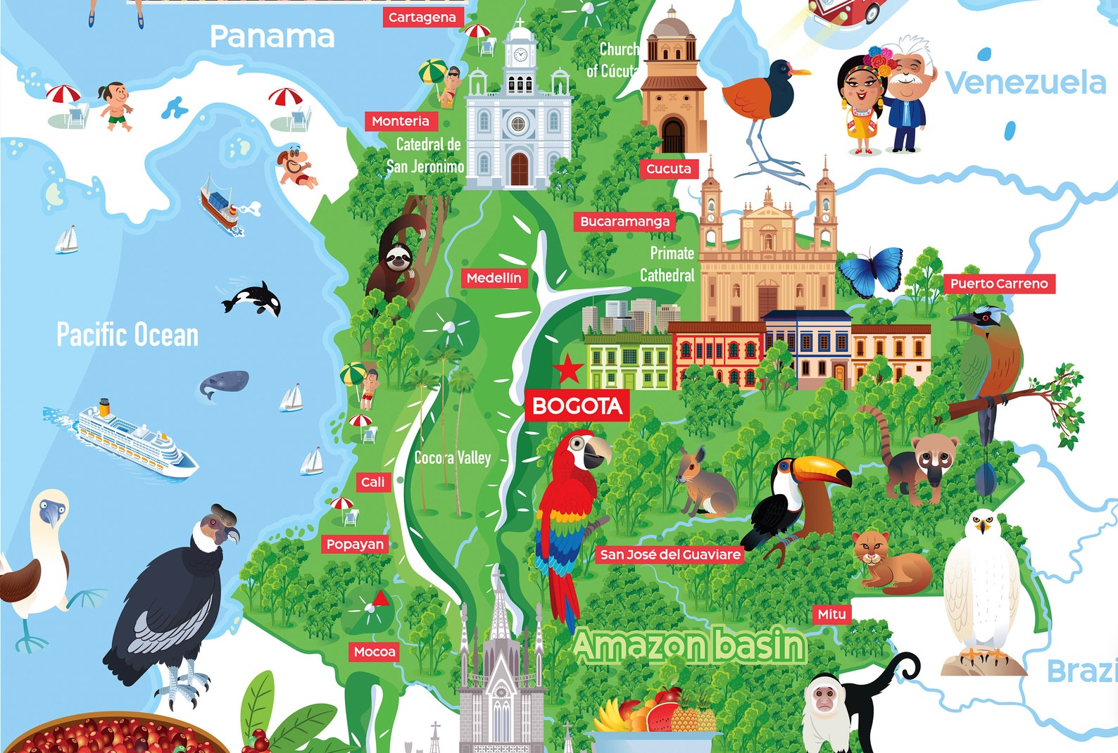 Map of Colombia Travel Map Poster - Etsy Canada