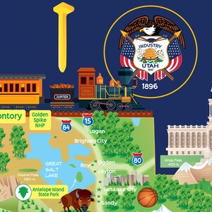 Cartoon Map of UTAH STATE - Etsy