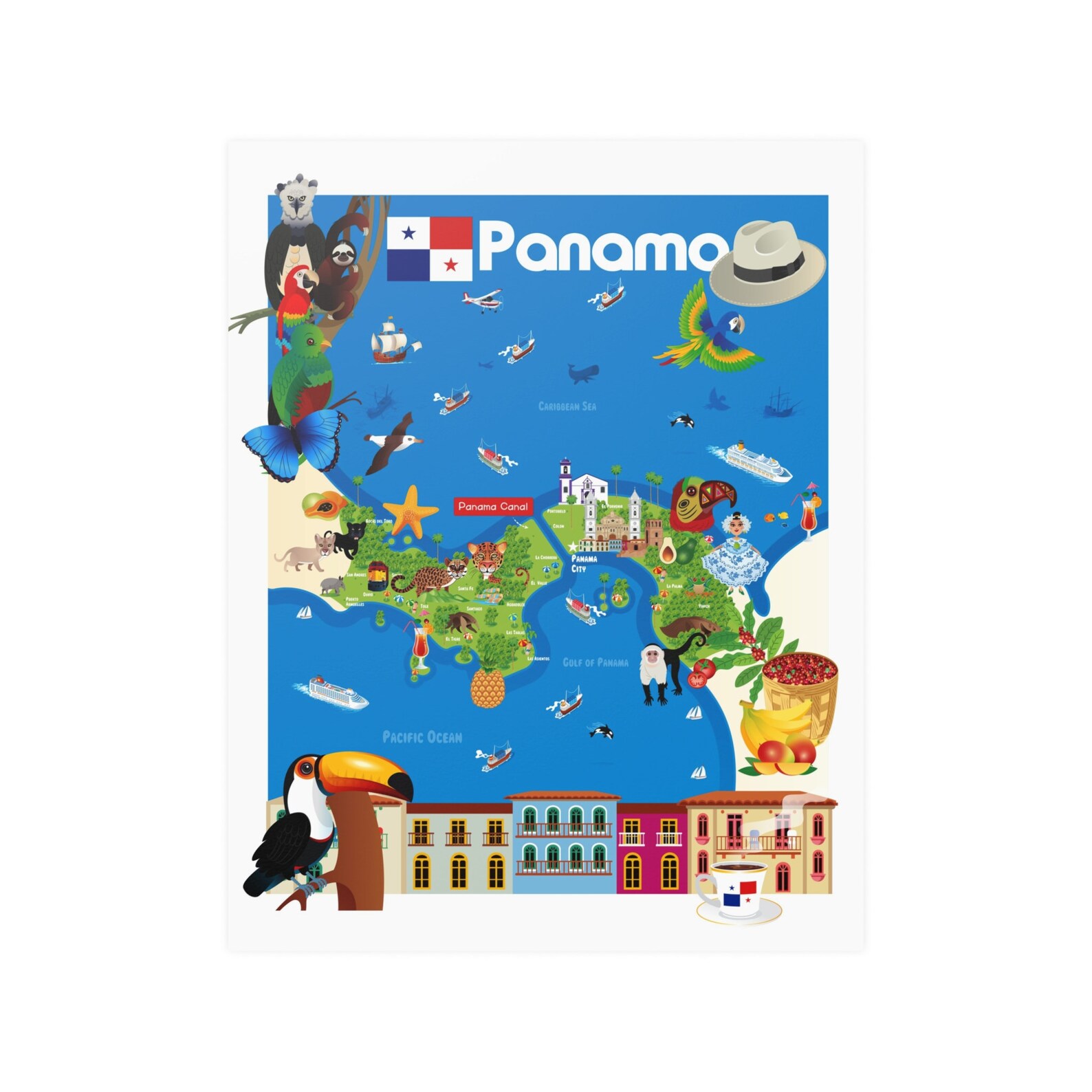Panama Travel Satin Posters 210gsm, Toucan Poster, Panama Mask Poster ...