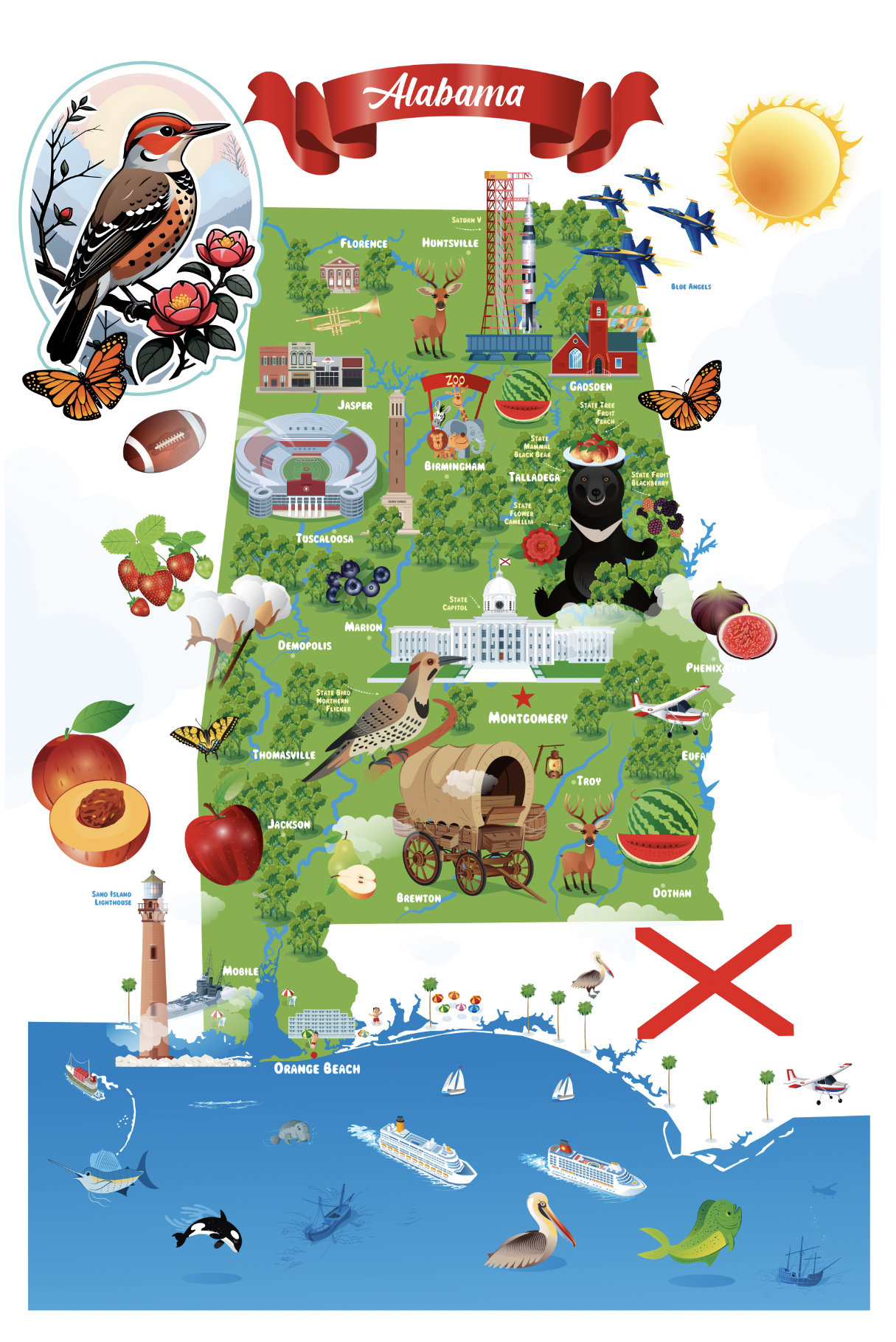 Alabama State Cartoon Maps - Etsy